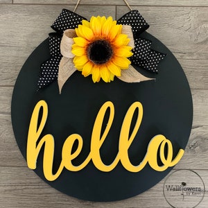 Sunflower Door Hanger Front Door Sign Fall Door Hanger Door Decor Round ...