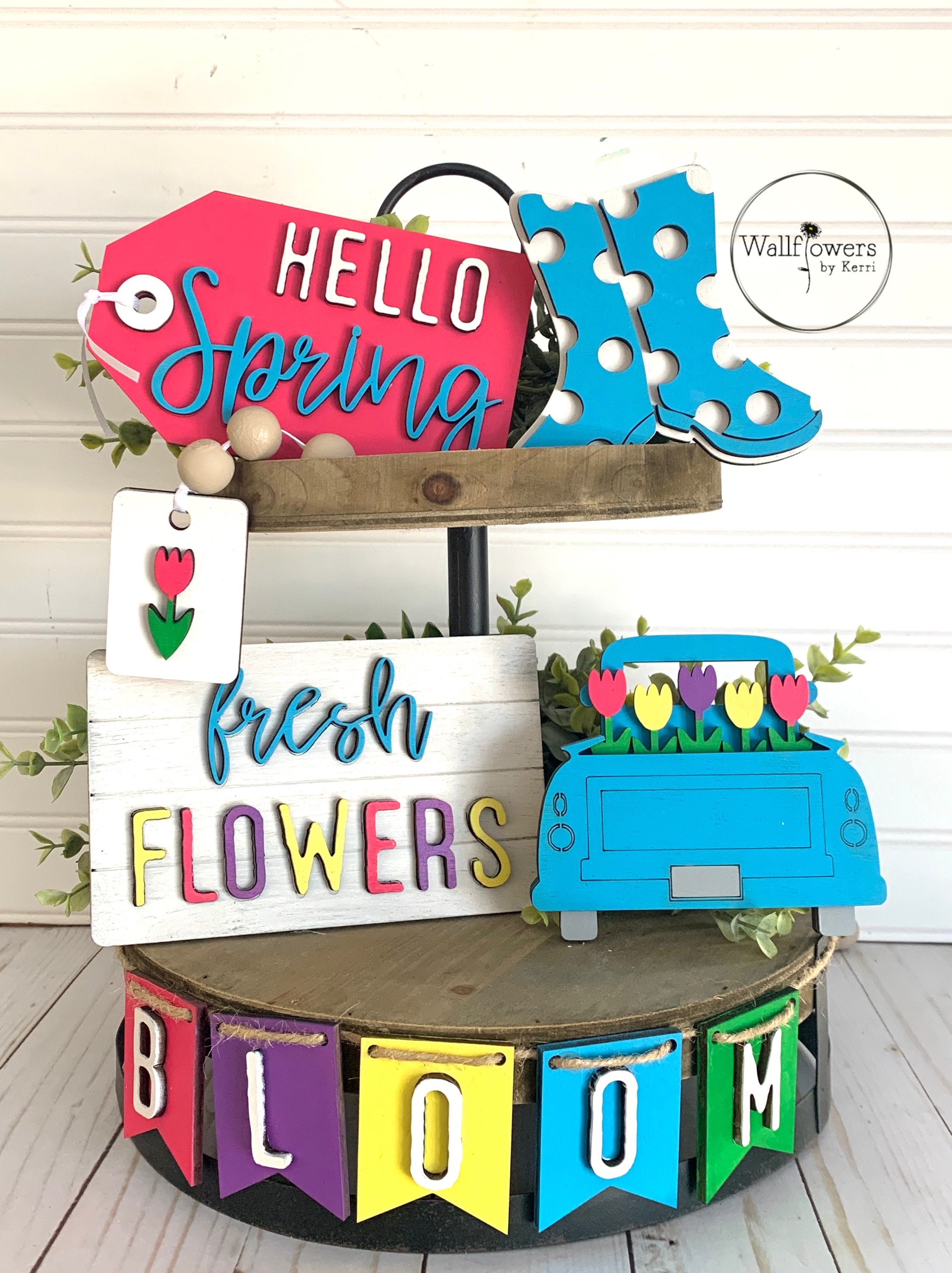 Spring Tiered Tray Set Tier Tray Set Spring Decor Tier - Etsy