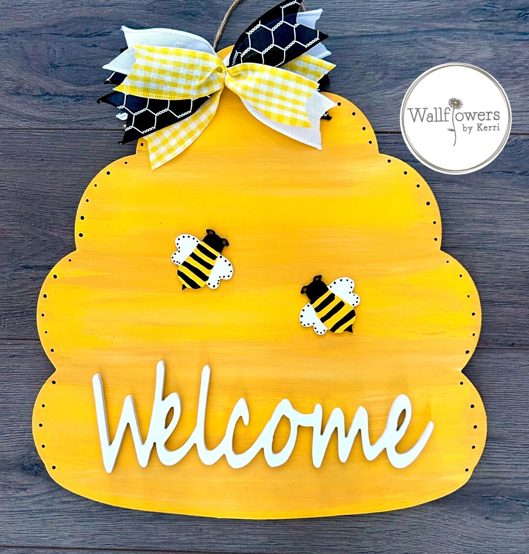 Welcome Beehive Door Hanger - Bumble Bee Decor - Spring Door Hanger ...