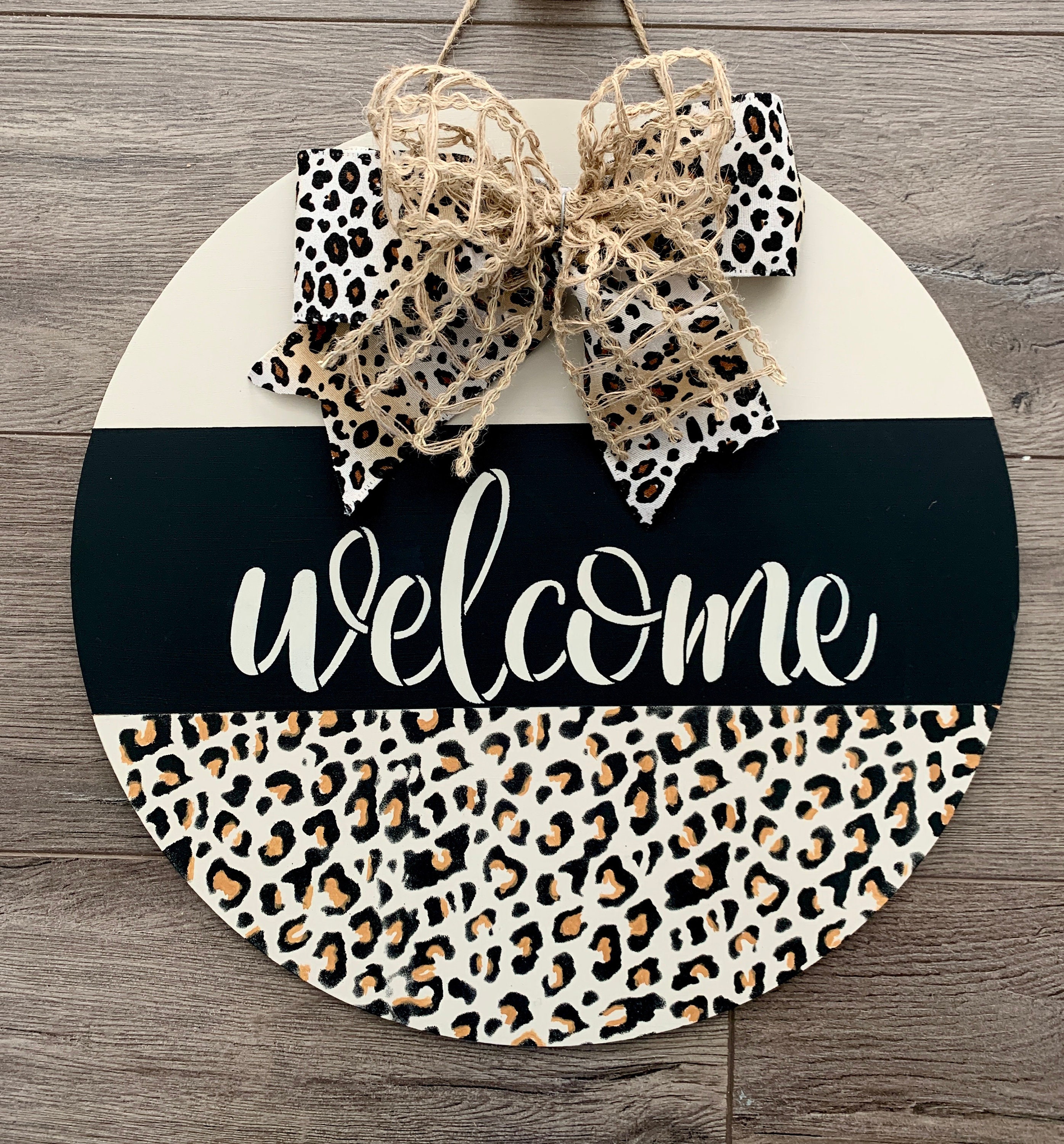 Animal Print Welcome Door Hanger - Front Door Decoration - Wooden ...