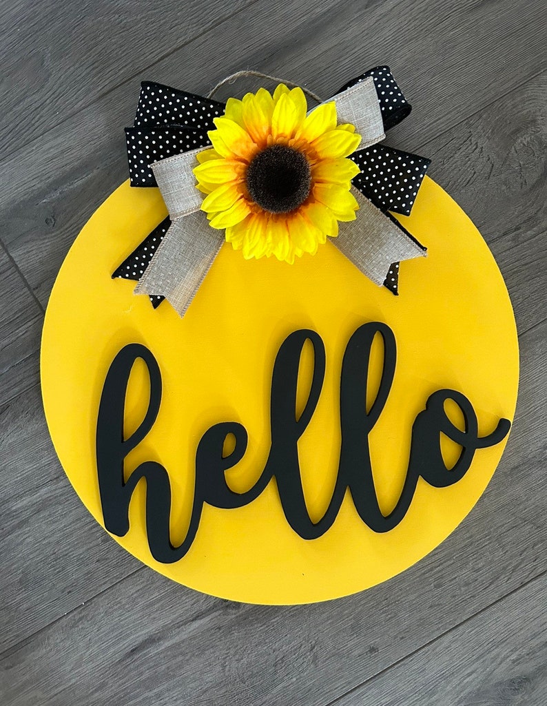 Sunflower Hello Door Hanger - Fall Porch Door Decor - Spring Door ...