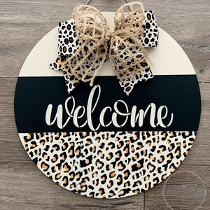 Animal Print Welcome Door Hanger - Front Door Decoration - Wooden ...