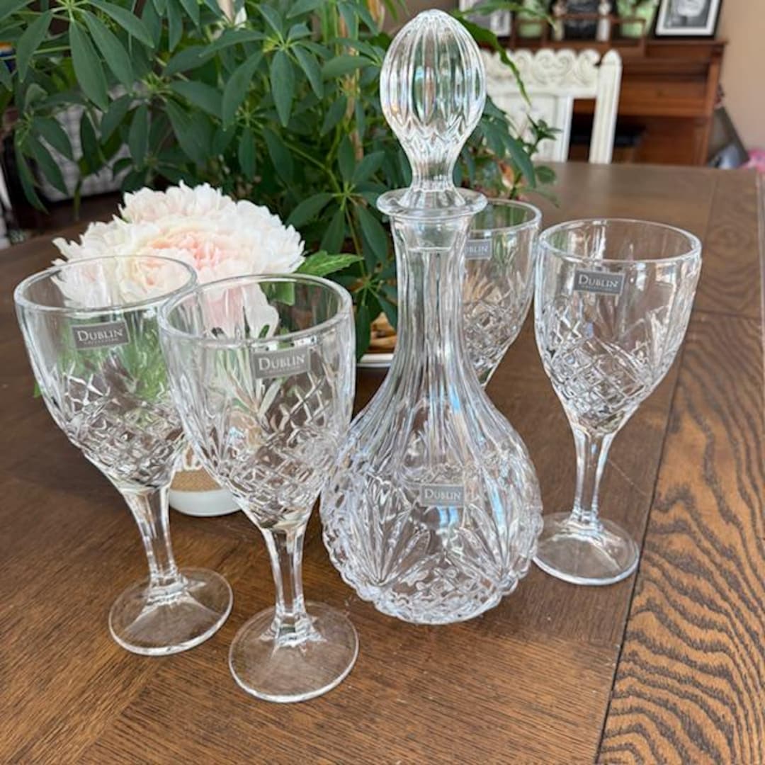 Vintage Godinger Shannon Dublin Crystal Wine Decanter & Set of 4 ...