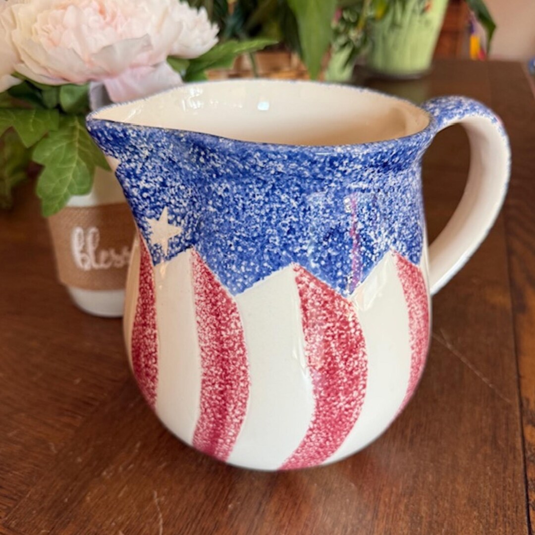 Vintage FTD Ceramic American Flag Pitcher - Etsy