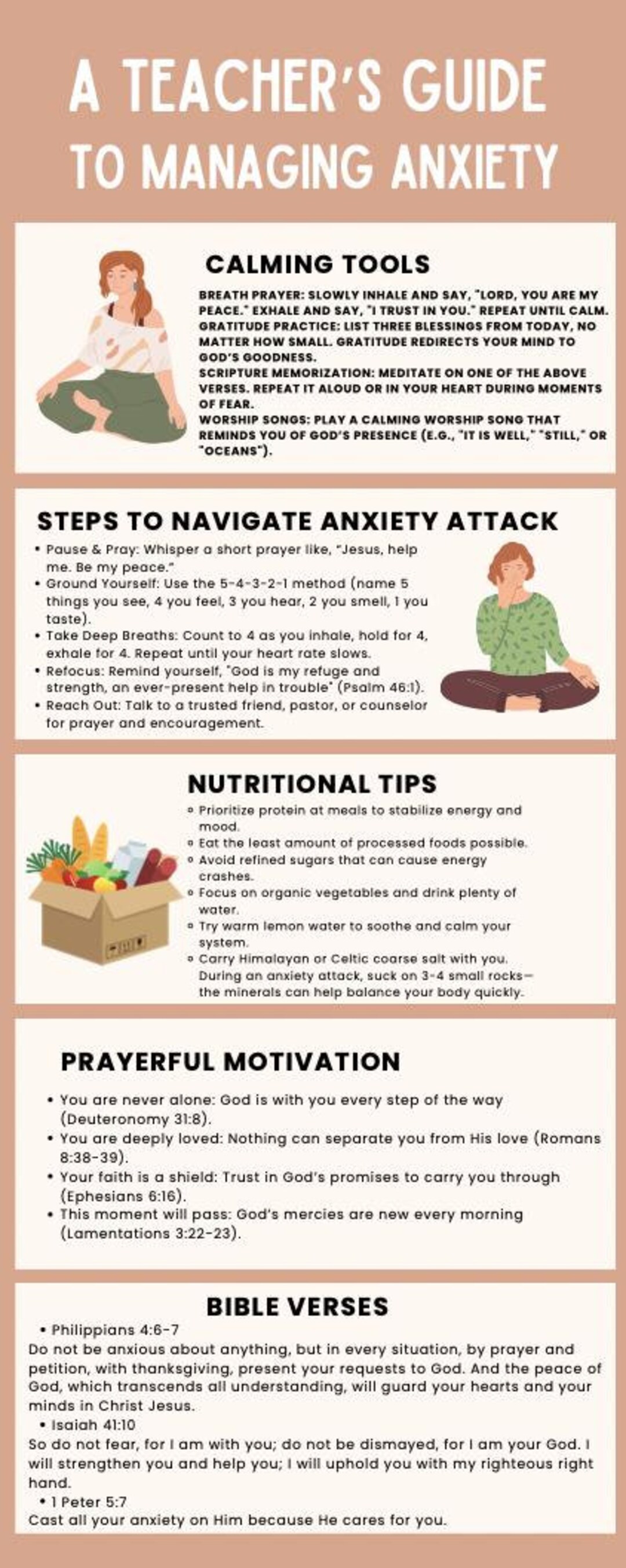 Christian Anxiety Relief Guide for Teachers | Encouraging One-page ...
