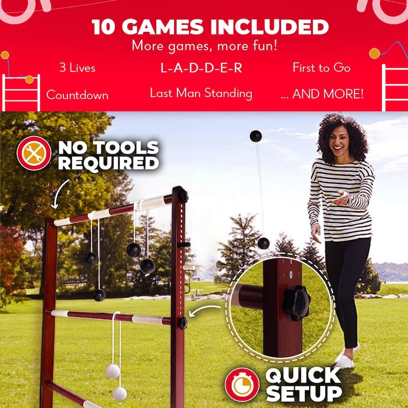 Wooden Ladder Ball Game Set (weather Resistant) - 10 Games Included ...