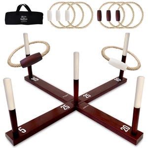 Rustic Ring Toss Outdoor Game (all Weather) - 15+ Games Included - Vintage Wood & Rope Ring Toss ...