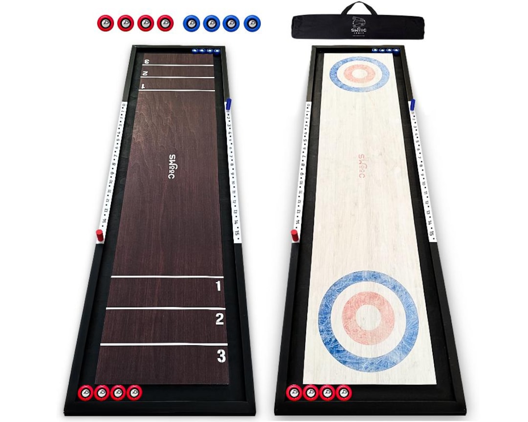 2-in-1 Premium Shuffleboard and Curling | 100% Solid Wood Shuffleboard ...