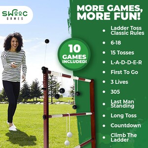 Wooden Ladder Ball Game Set weather Resistant 10 Games Included ...