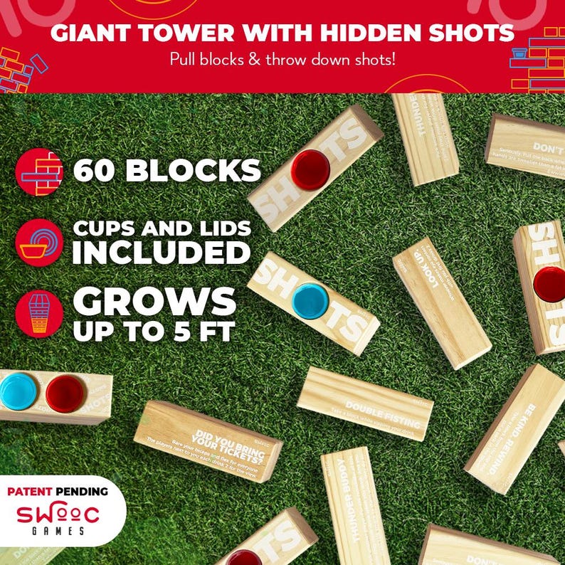 Giant Tower Party Game With Hidden Shots & 60 Commands - Includes 60 ...