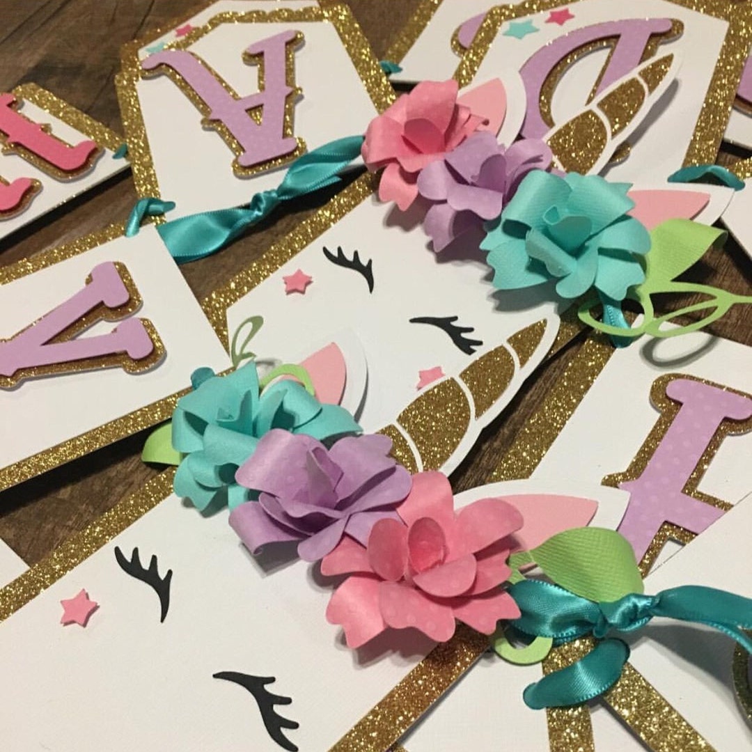 Happy Birthday Unicorn Banner Magical Party Decor Personalized Unicorn ...