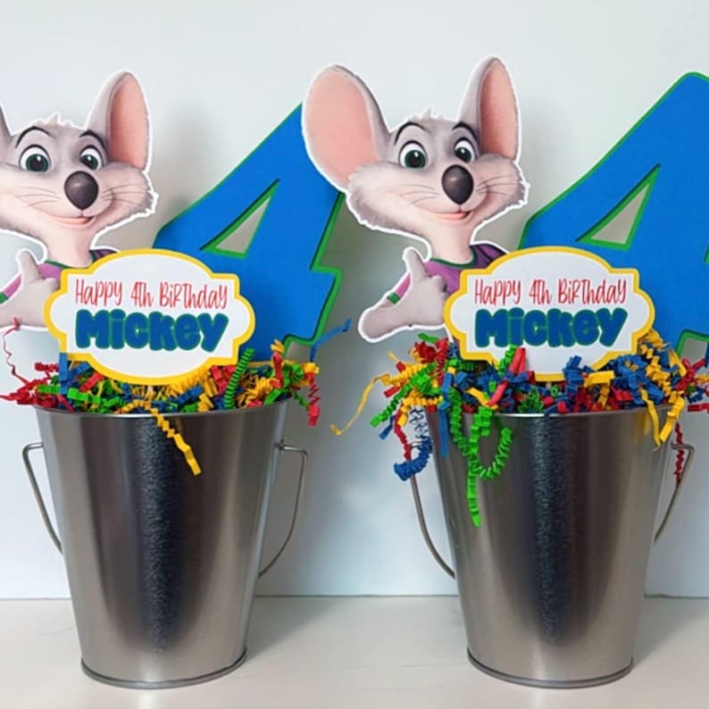 Chuck E Cheese Birthday Centerpiece, Custom Name - Etsy