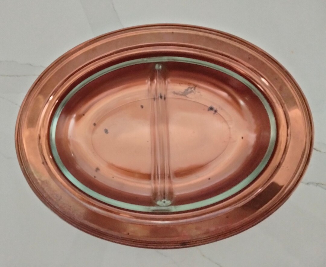 Glasbake Divided Oven Proof Dish With Copper Serving Dish - Etsy