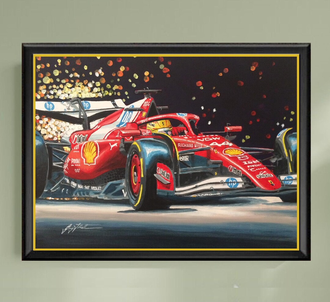 LEWIS HAMILTON Ferrari SF25 Original Painting by Greg Tillett 16x12 ...