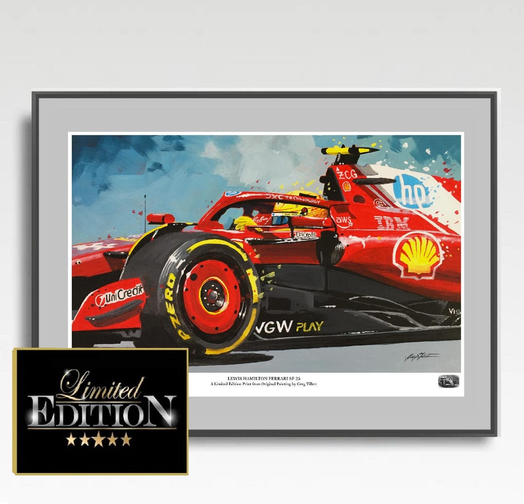 Lewis Hamilton Ferrari SF25 Print: Signed F1 Poster by Greg Tillett ...