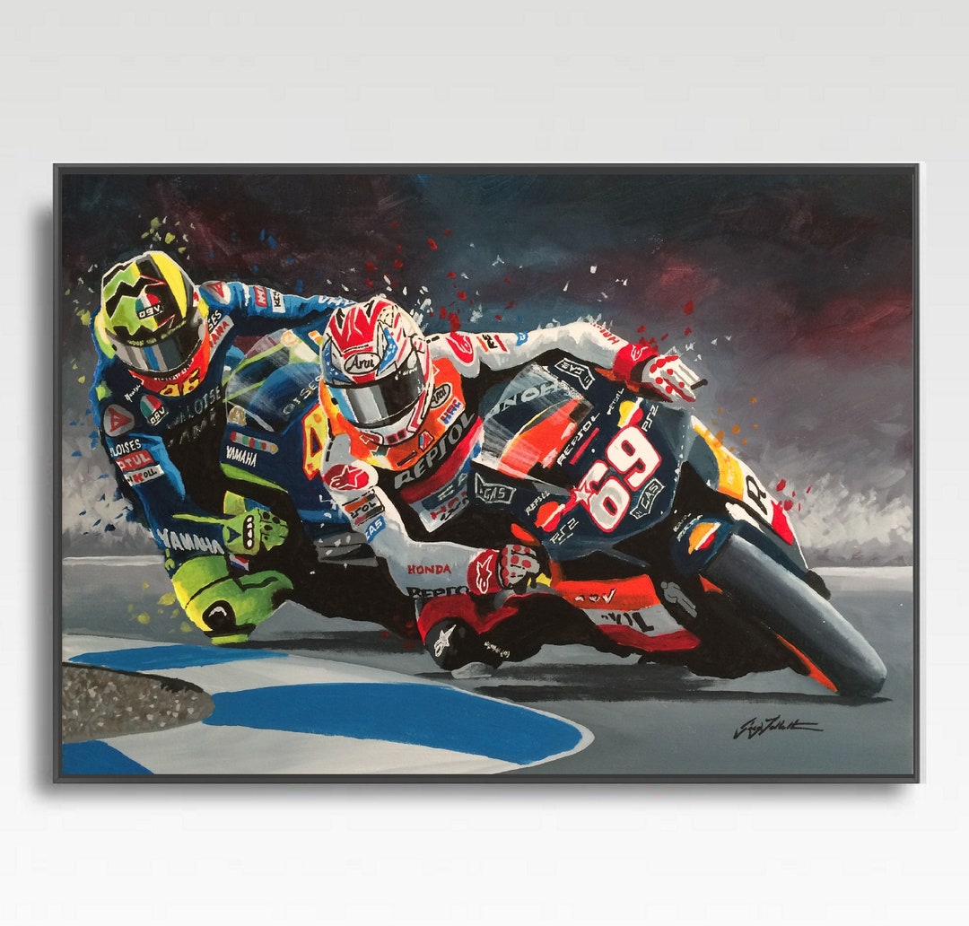 Nicky Hayden, Valentino Rassi, A3 Motogp Art, Motorsport Gift, Yamaha ...