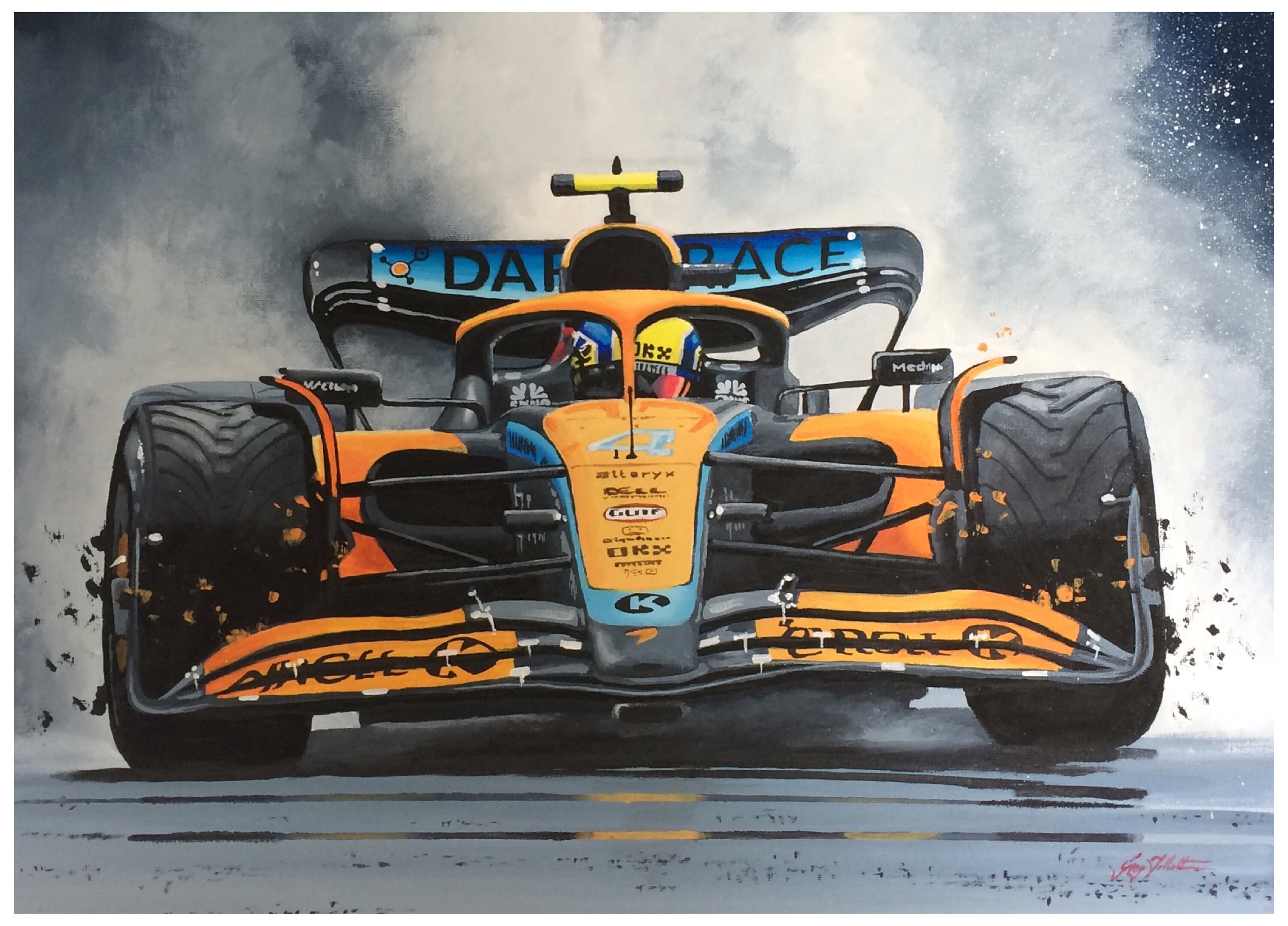 Lando Norris F1 Art Print on Stretched Canvas or Silk Paper, From ...