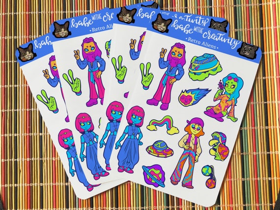 Retro Alien Sticker Sheet X1 - Etsy