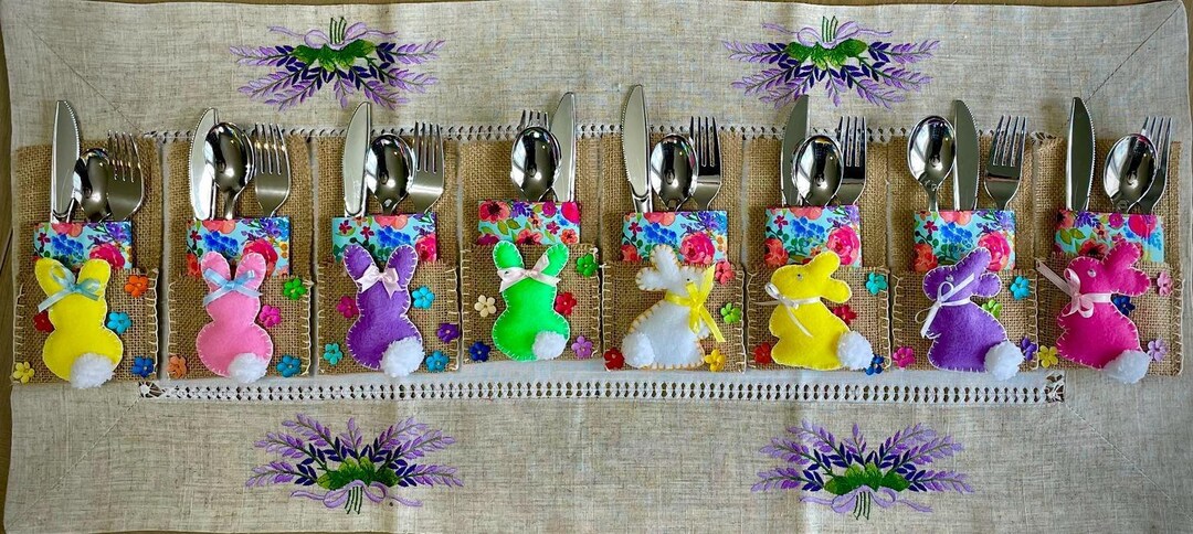Easter Bunnies Silverware Holder Pouch , Table Decor - Etsy