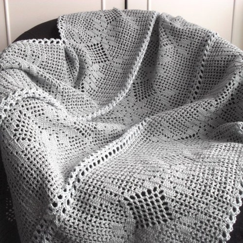 Crochet Blanket Pattern Romantic Gray Blanket Filet Crochet - Etsy