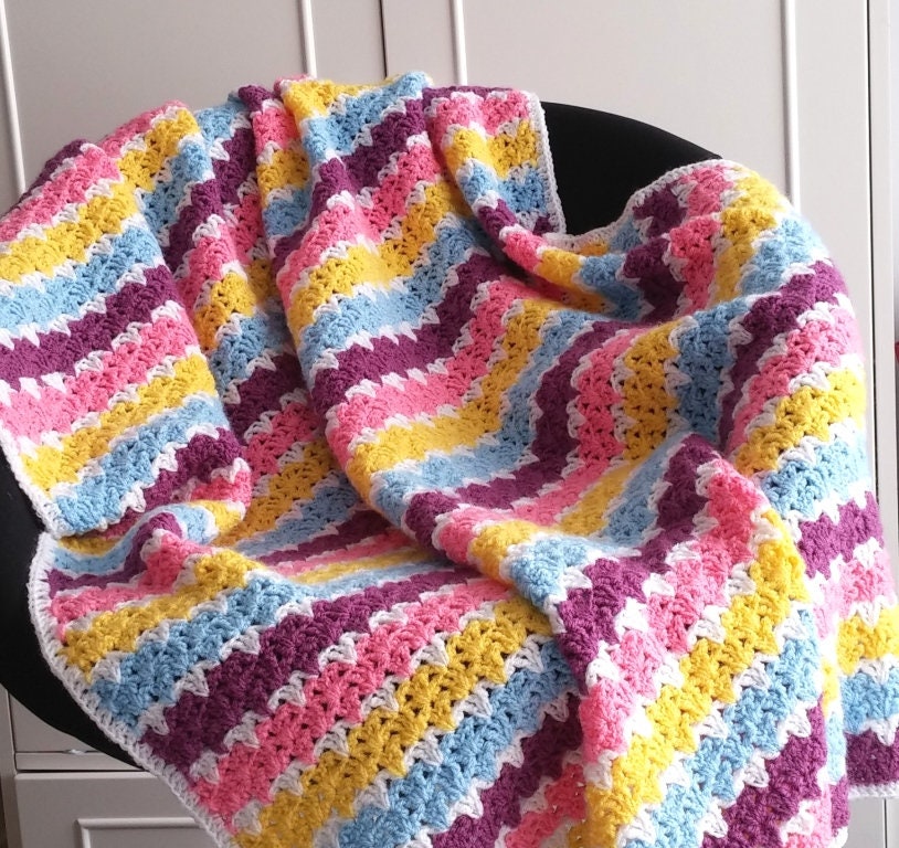 Crochet Blanket Pattern,"cheesecake" Easy Stripped Crochet Throw ...