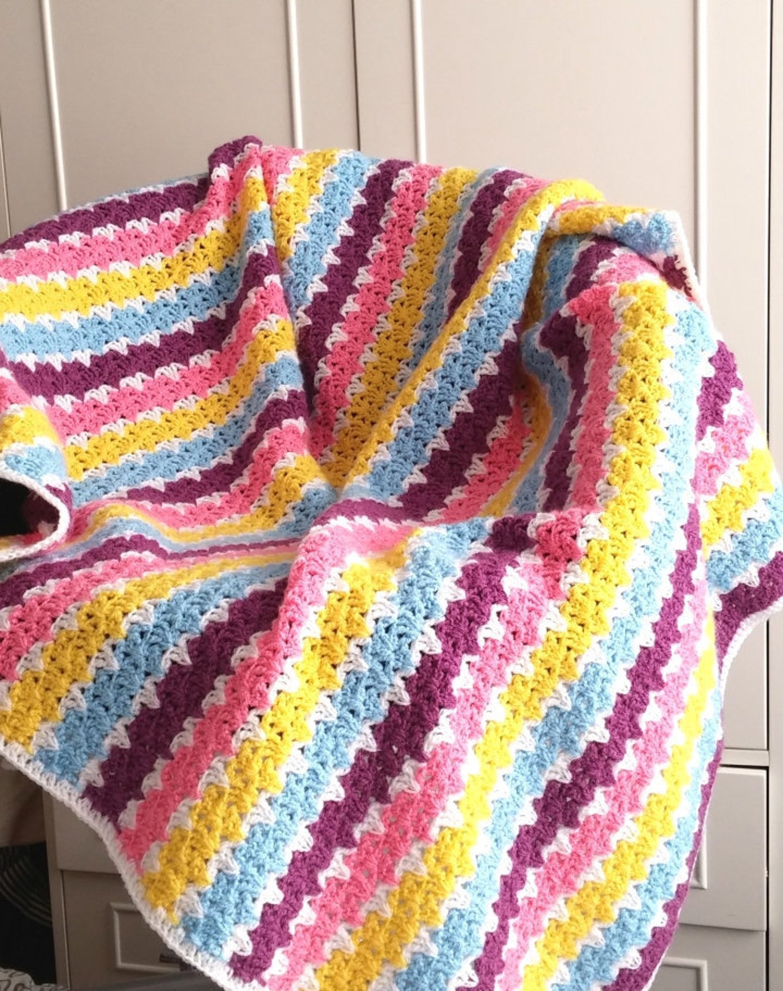 Crochet Blanket Pattern,"cheesecake" Easy Stripped Crochet Throw ...