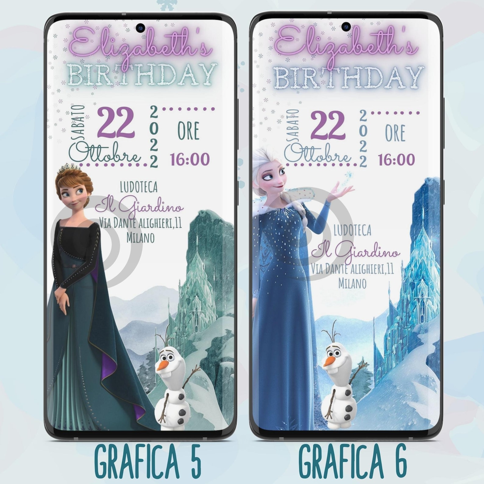 INVITO DIGITALE COMPLEANNO Frozen 1 e 2 Principessa Elsa e Anna per ...