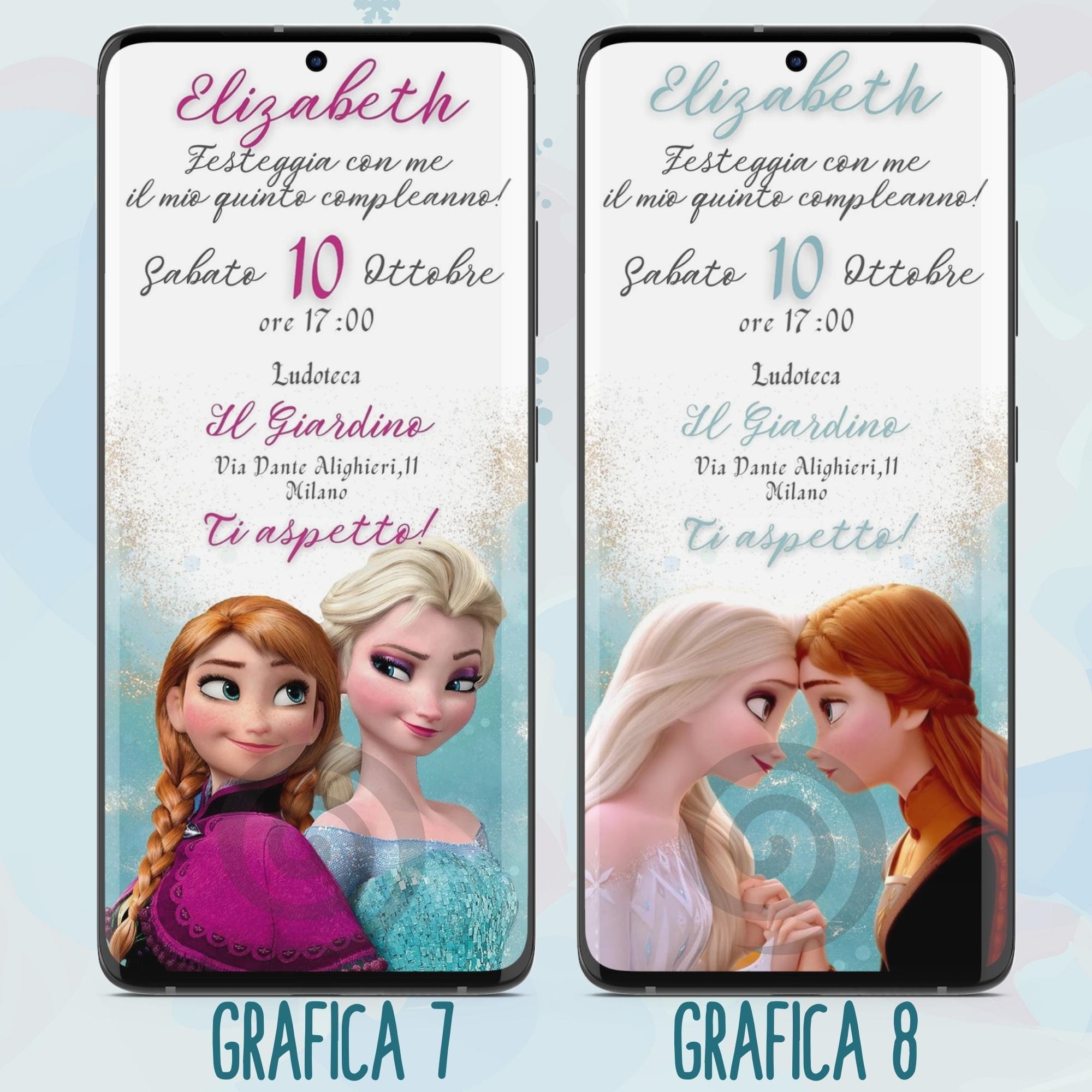 INVITO DIGITALE COMPLEANNO Frozen 1 e 2 Principessa Elsa e Anna per ...