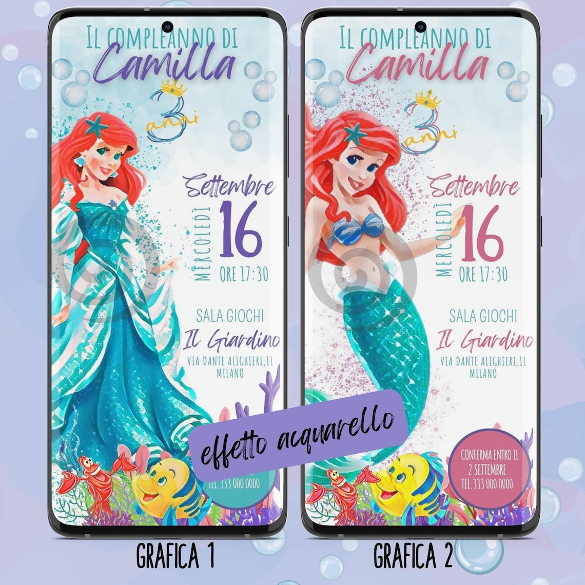 INVITO DIGITALE COMPLEANNO Principessa Ariel La Sirenetta per whatsapp ...