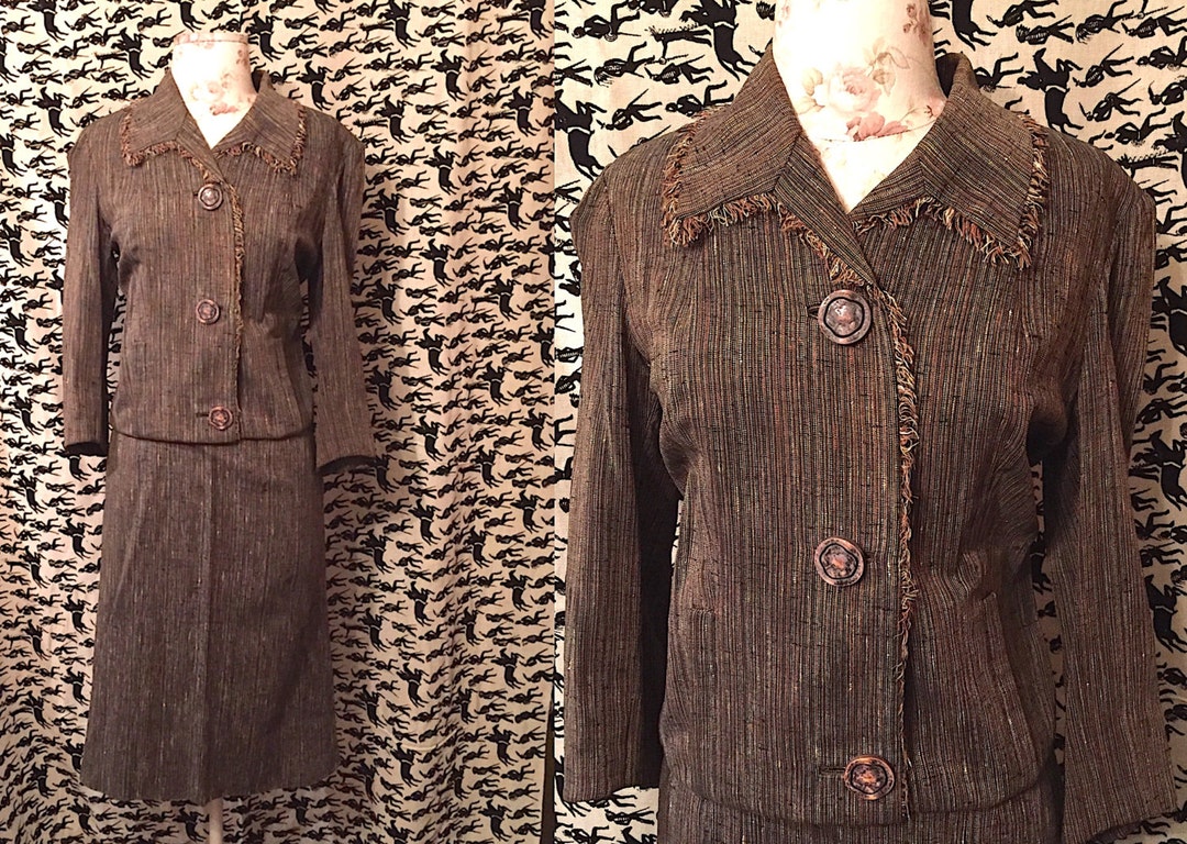 Vintage 1950s 1960s Brown Linen Suit by Ike Clark Womens Two Piece Suit ...