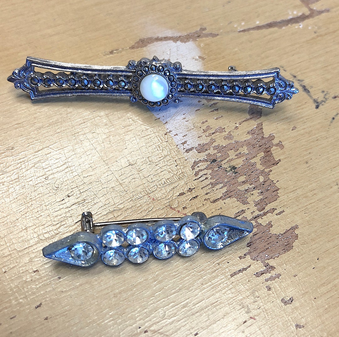Vintage 1960s 1970s 1980s Rhinestone Bar Pins Lot of Two Bar Pins ...
