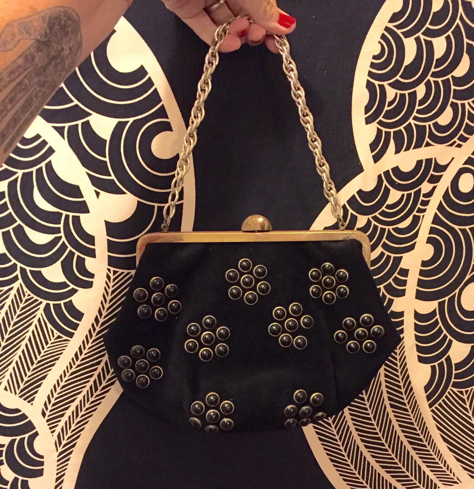 Vintage 1950s Black Velvet and Beaded Evening Bag Opera Bag - Etsy