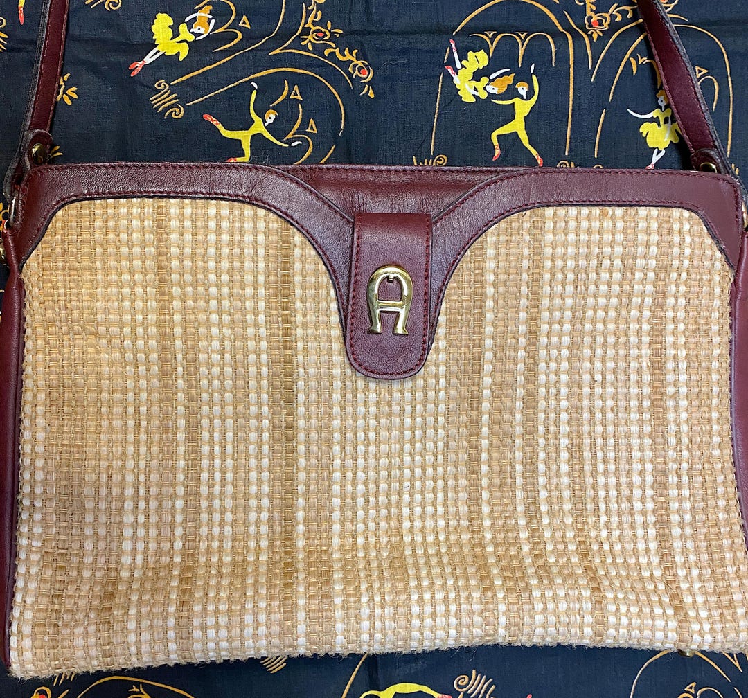 Vintage 1980s Etienne Aigner Woven Straw and Leather Handbag ...