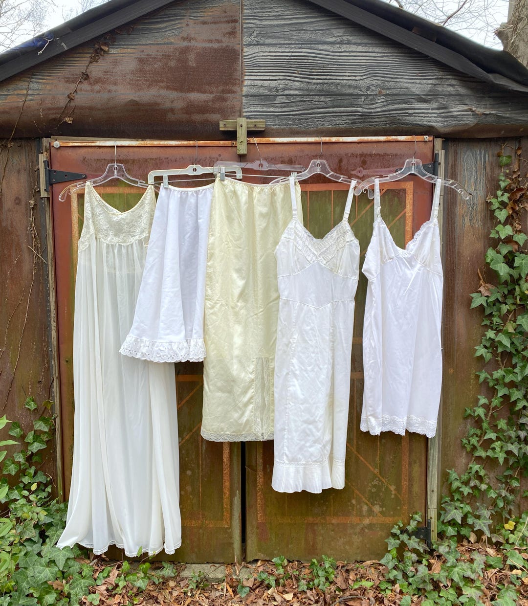 Vintage 1950s 1960s Lot of Five White or Off-white Full Slips and Half ...