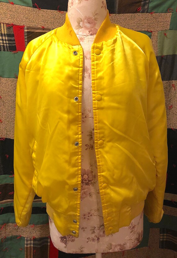 Vintage 1970s 1980s Yellow Satin Quilted BomberJacket… - Gem