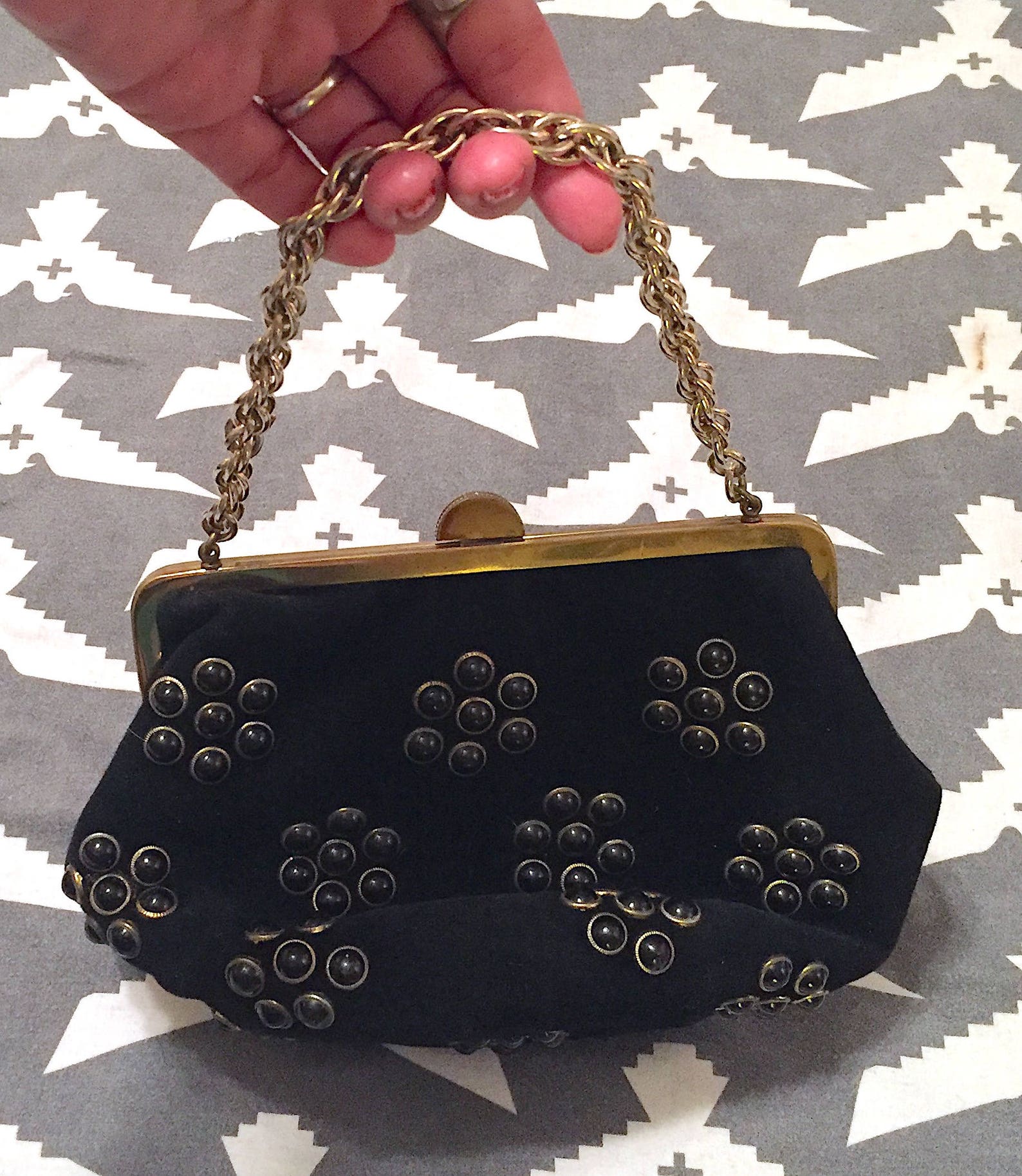 Vintage 1950s Black Velvet and Beaded Evening Bag Opera Bag - Etsy