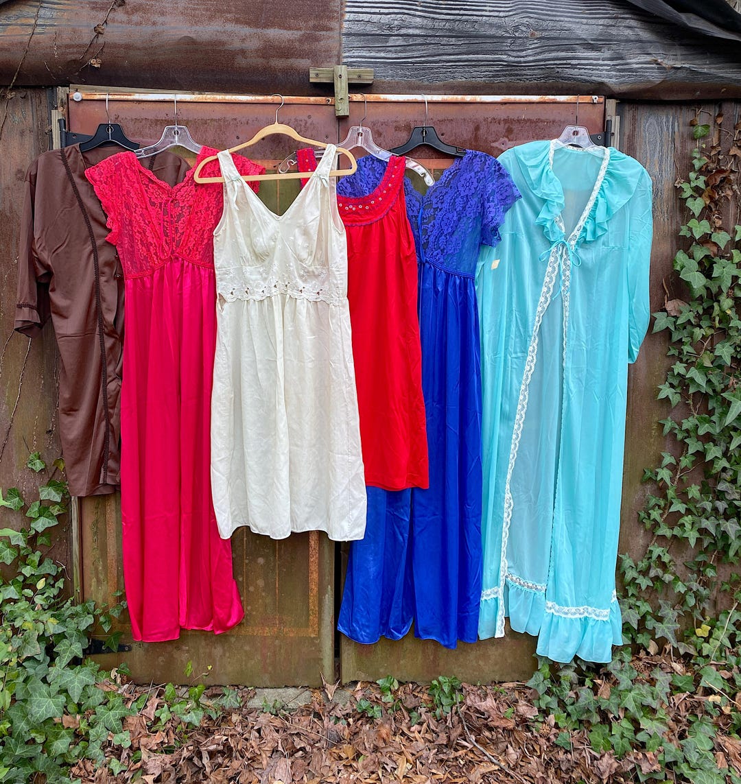 Vintage 1970s 1980s Lot of Six Blue Red Brown Green Full Slips and ...