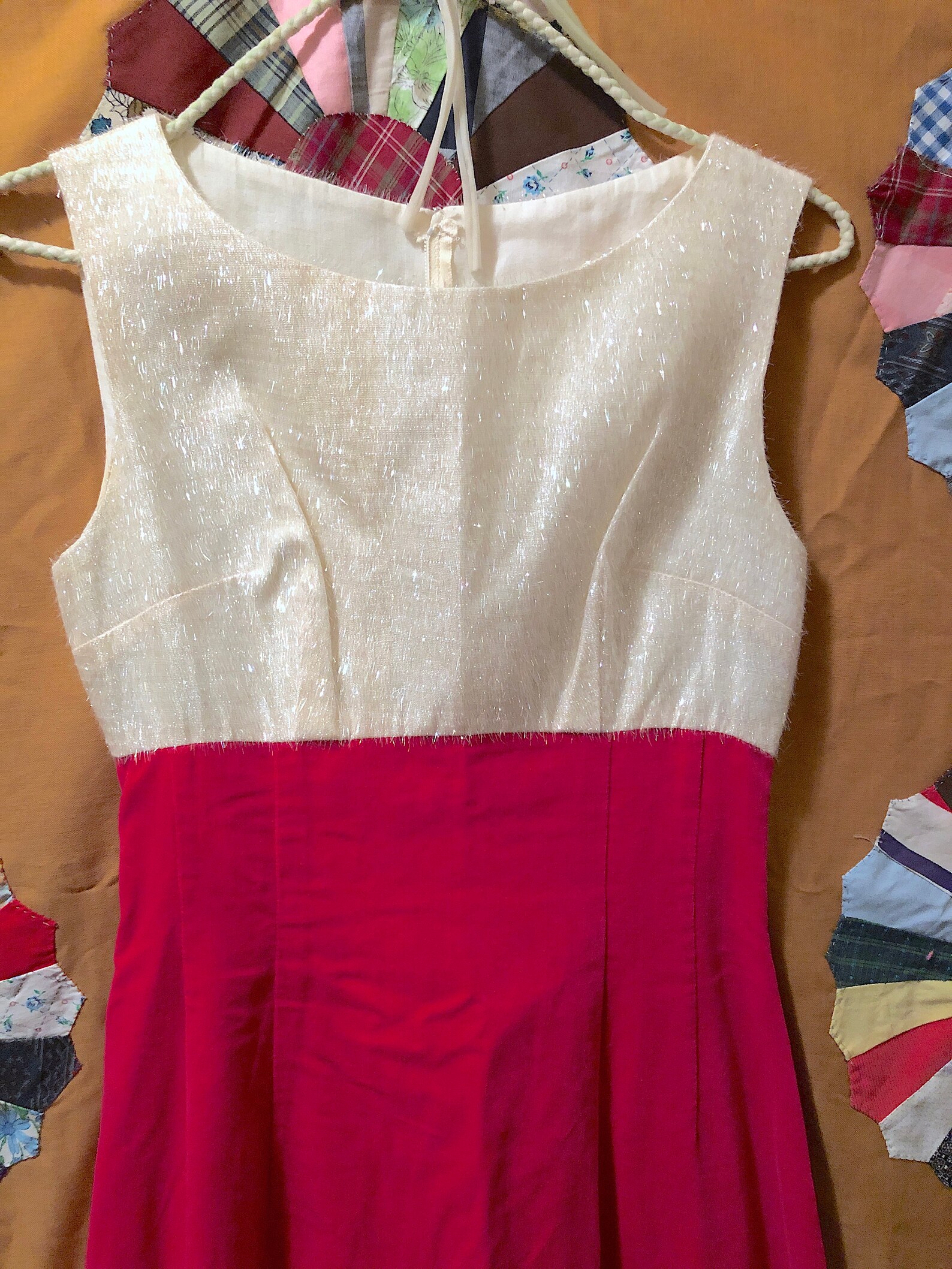 Vintage 1960s Colorblock Hot Pink and White Shimmer Velvet | Etsy