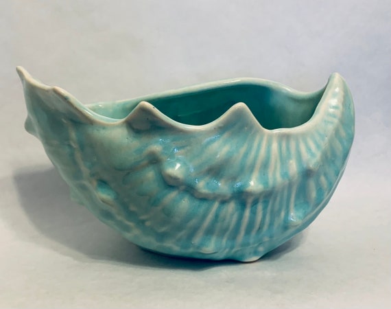 Vintage 40s Nelson Mccoy Aqua Ceramic Pottery Shell Planter - Etsy