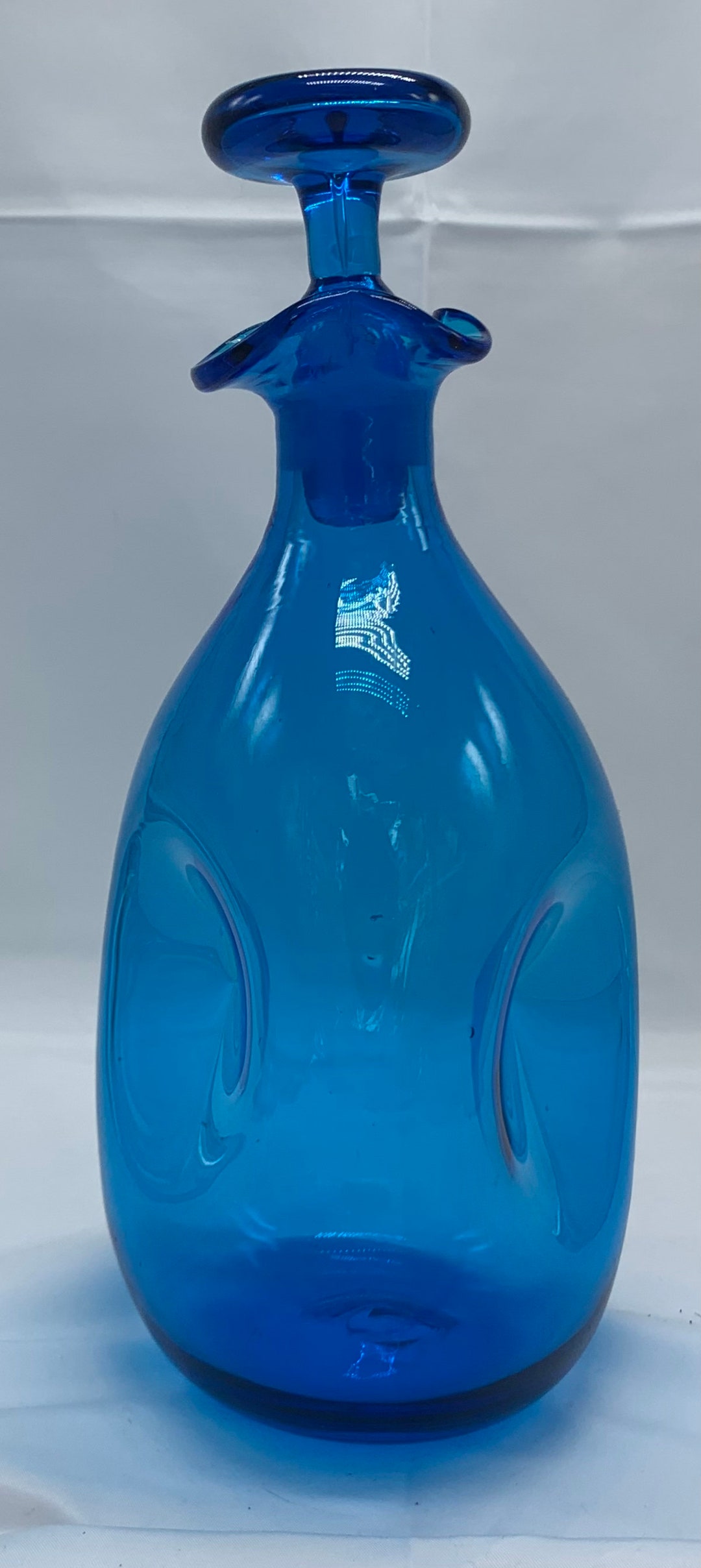 Vintage Blenko #49 Winslow Anderson Turquoise Pinched Glass Decanter W ...