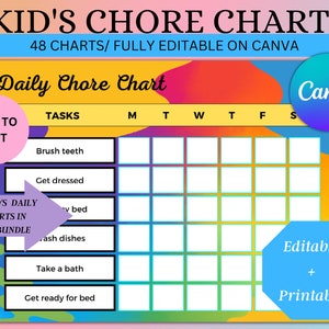 Red Orange Blue Abstract Colorful Chore Chart, Chore Chart for Kids ...