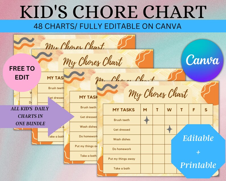 Orange Yellow Abstract Daily Chore Chart Daily Chore Chart Checklist ...