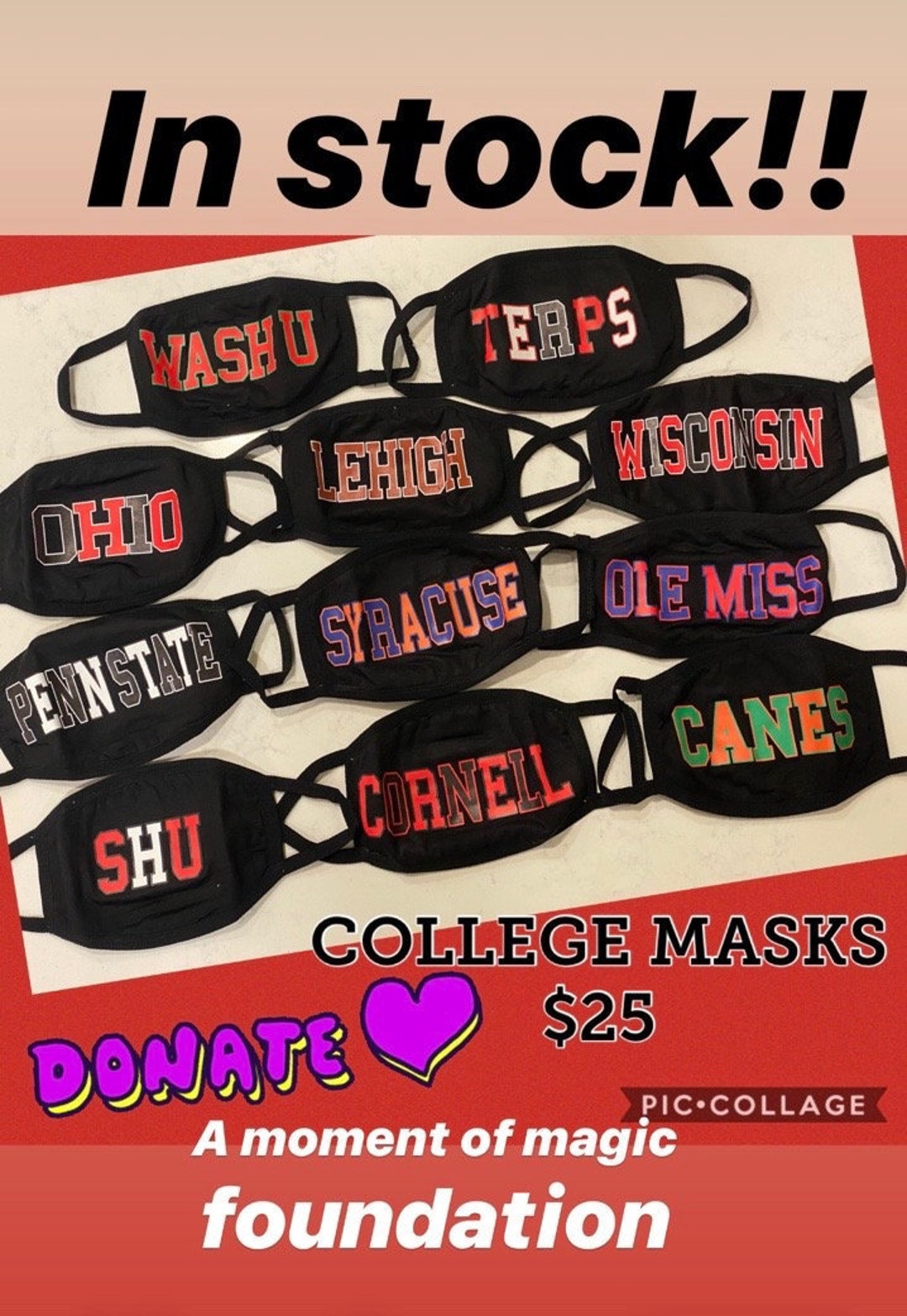 COLLEGE Face Masks - Etsy