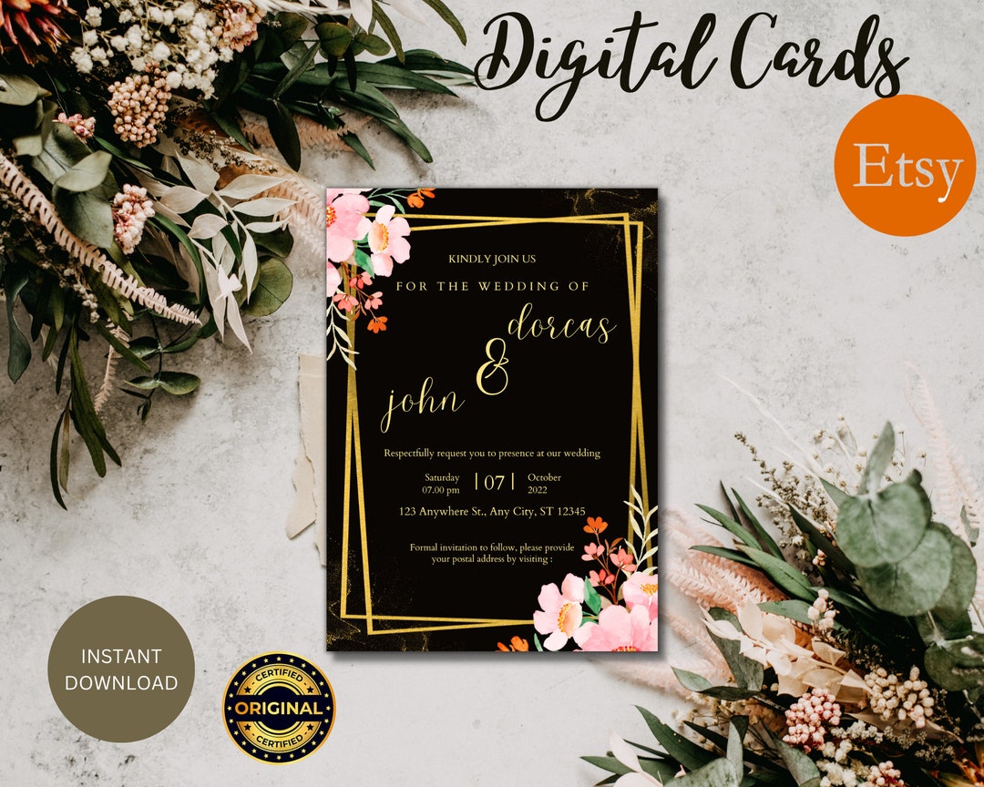 Black Elegant Wedding Invitation, Black Acrylic Modern Wedding ...