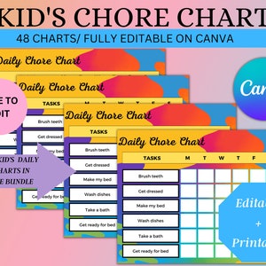 Red Orange Blue Abstract Colorful Chore Chart, Chore Chart for Kids ...