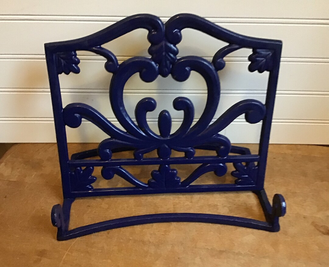 Blue Scrolled Enameled Cast Iron Book Holder Book Stand Cookbook ...