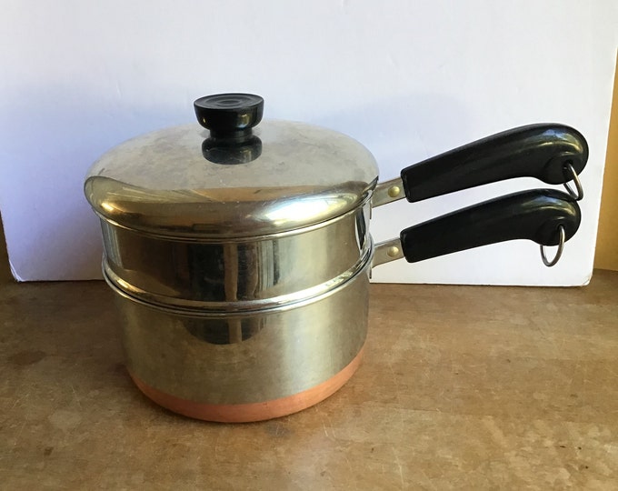 Revere Ware 2 Quart Copper Bottom Saucepan With Double Boiler Insert ...