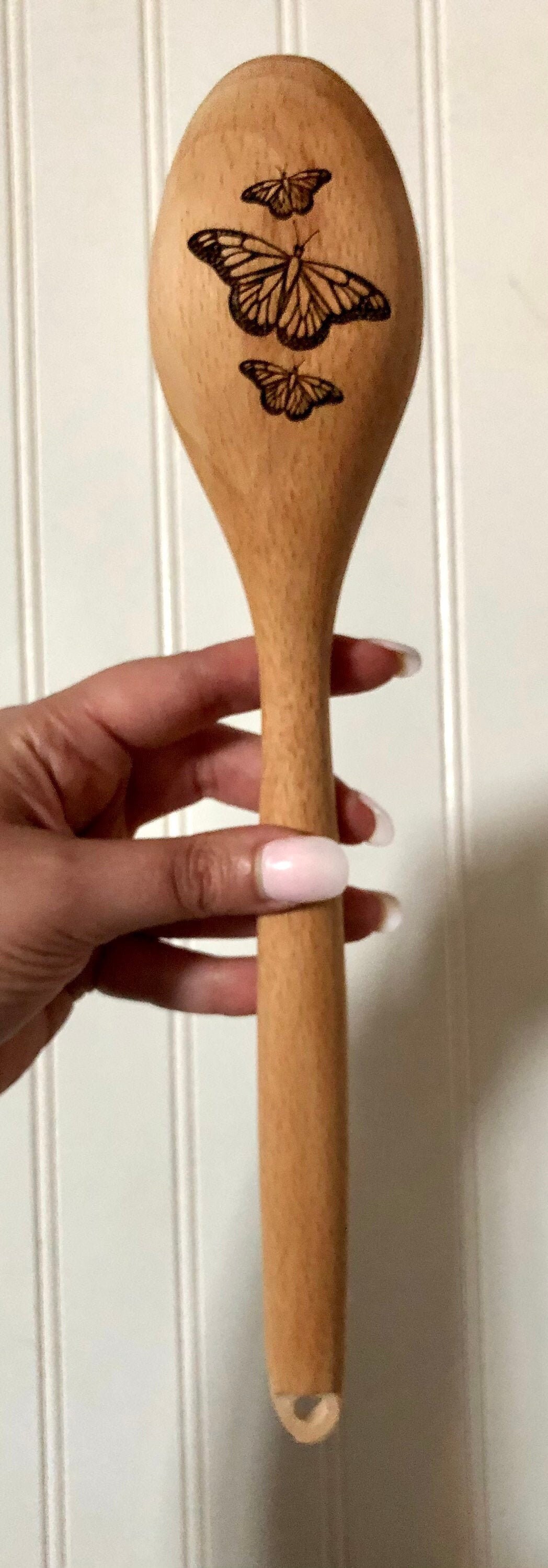 Butterfly Spring Design on Wooden Spoon. Personalized for - Etsy