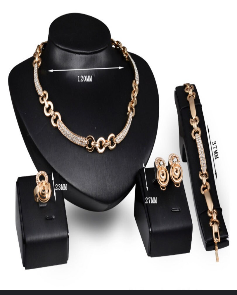 Women Rhinestone and Rose Gold Jewelry Sets 5 Pcs - Etsy