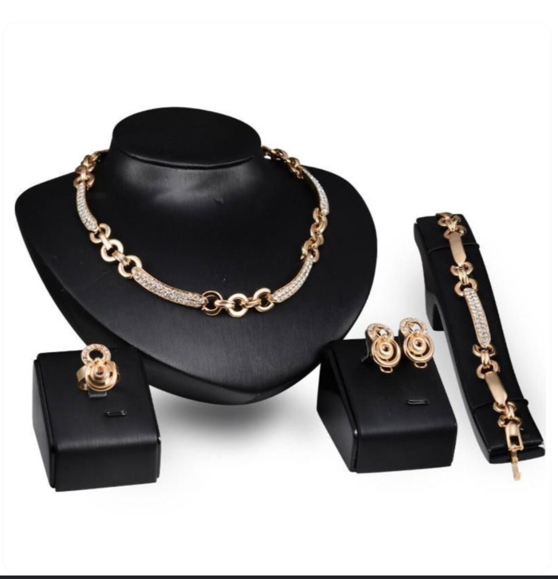 Women Rhinestone and Rose Gold Jewelry Sets 5 Pcs - Etsy